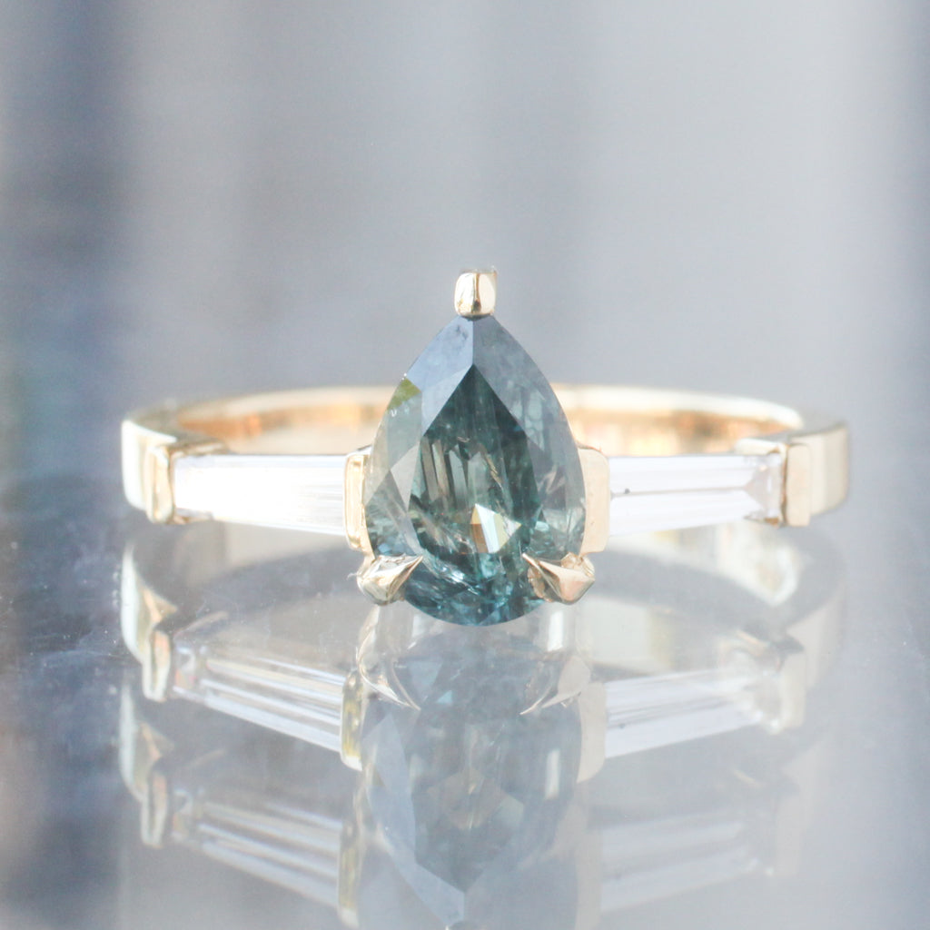 Color Change Lavender Teal Pear Sapphire Calliope Engagement Ring