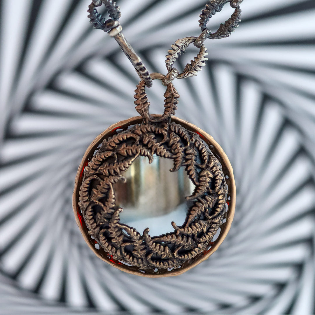Dark Forest Timepiece | Bronze Fern Optical Illusion Necklace