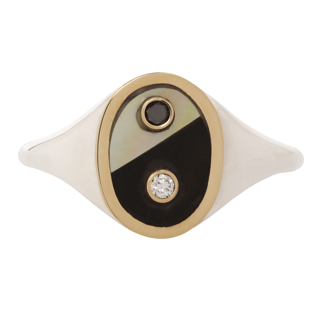 Balance Yin Yang Inlay Gold Signet Ring