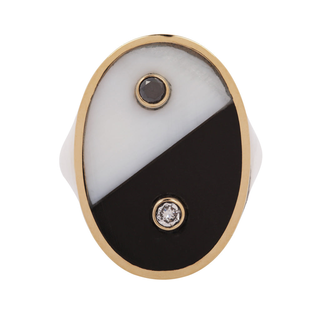 XL Balance Yin Yang Inlay Diamond Signet Ring